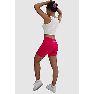 ROOOKU Uplift Gym Shorts for Women Seamless Scrunch Butt Lifting Workout Booty High Waisted Compression Yoga Shorts (Pink,L)