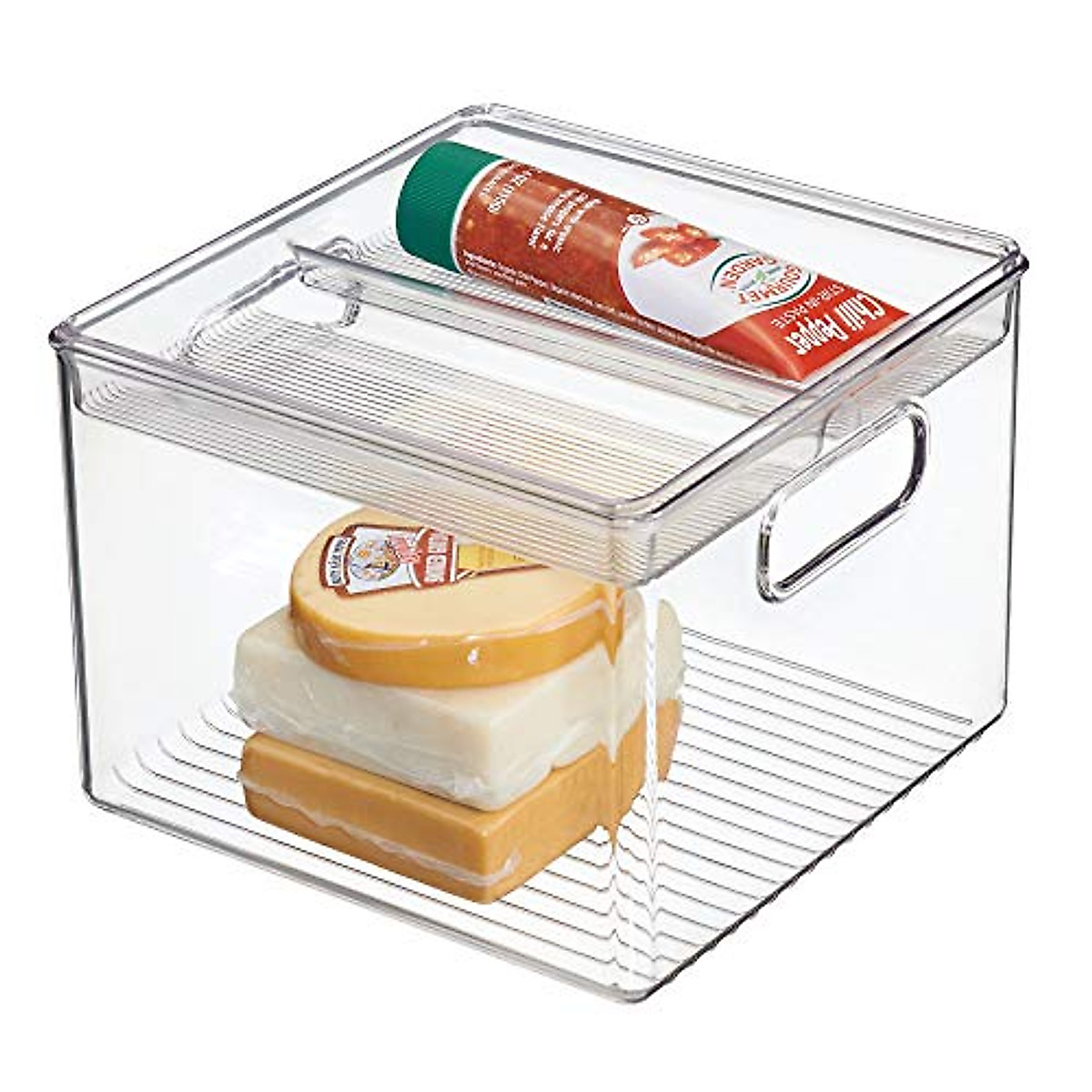iDesign InterDesign Kitchen Bin with Removable Divided Tray for Food Storage-Clear Fridge Binz 2 Piece, 8 x 8 x 6, Small
