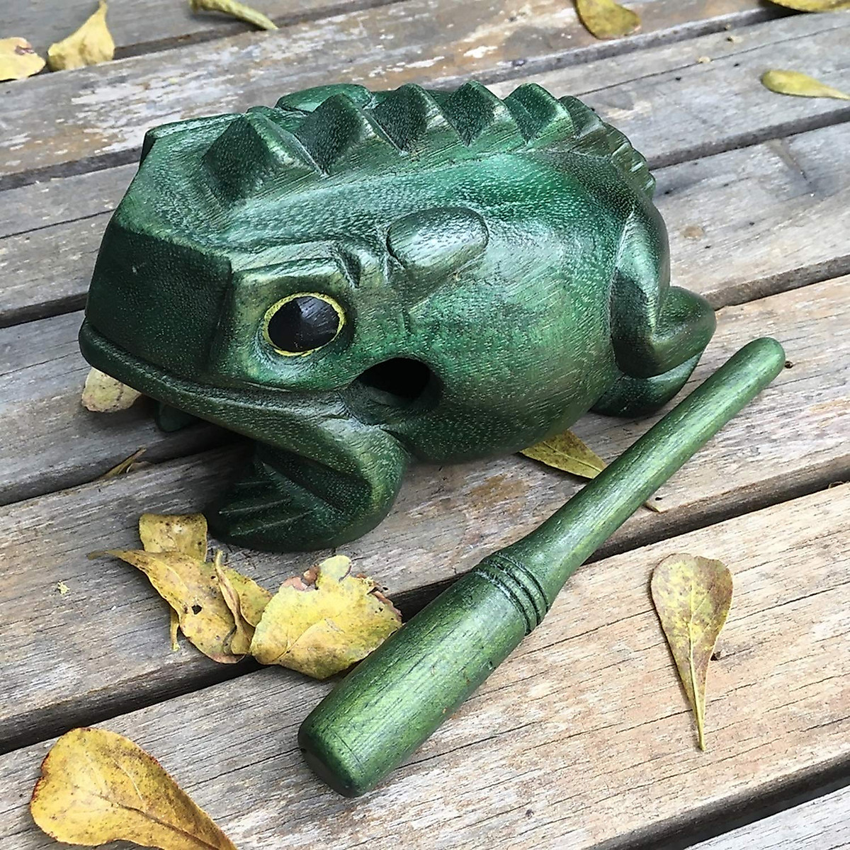 Cozinest Large 7" Wood Frog Guiro Rasp Percussion Instrument Tone Block Frog Animal Shaped Figurine Wooden Handcraft Musical Lucky Frog Home Office Decoration (Green)