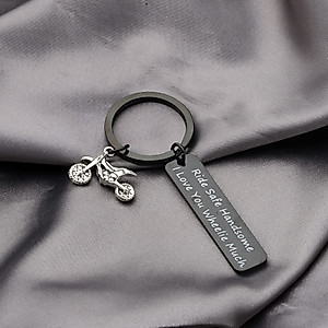 BLEOUK Dirt Bike Driver Boyfriend Husband Gift Ride Safe I Love You Wheelie Much Motorcycle Keychain for Him (RIDE WHEELIE black)