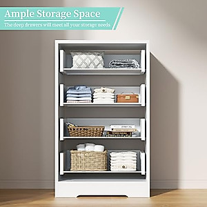 Shintenchi White Tall Dresser for Bedroom, 4 Drawer Narrow Nightstand, Chest of Drawers Vertical Wooden Dresser with Metal Handle, Living Room Storage Organizer, White and Silver