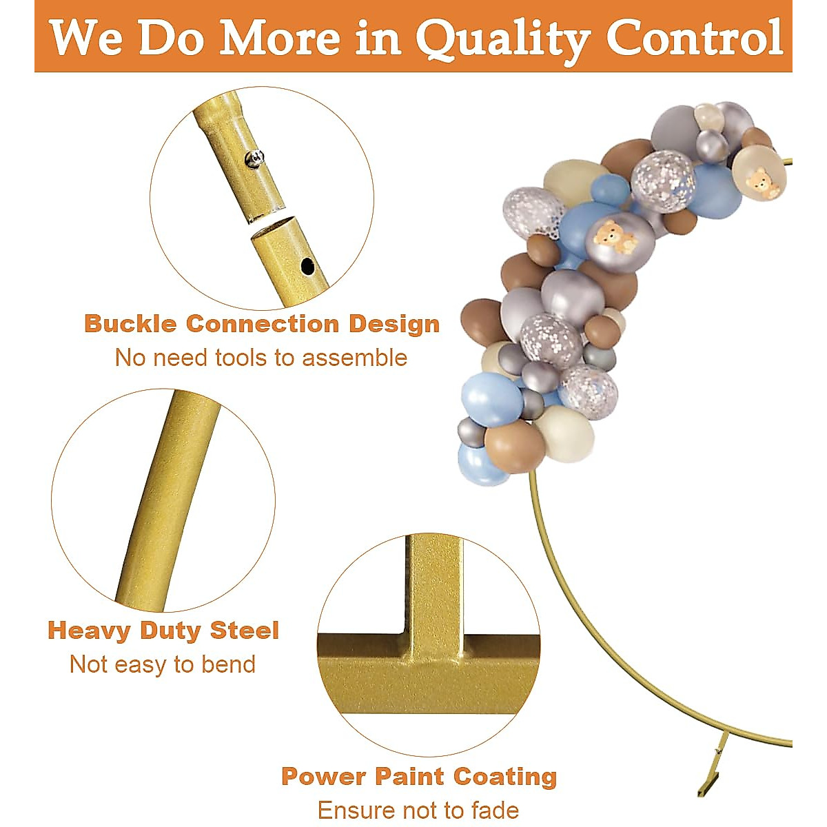 Fandature 7 Ft Round Wedding Arch for Ceremony Metal Balloon Arch Stand with Two Water Bags for Party Decoration Circle Backdrop Stand for Birthday, Gold