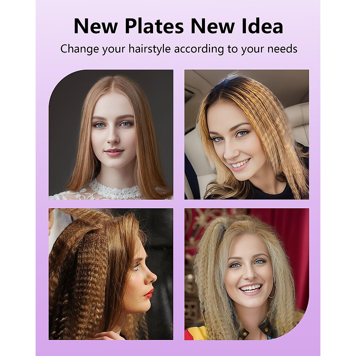 DSHOW Hair Crimper for Women with 4 Interchangeable Plates, Crimper Hair Iron Volumizing Flufft Hairstyle Crimping Iron for Hair with 5 Heat Settings & 60 Min Auto Off