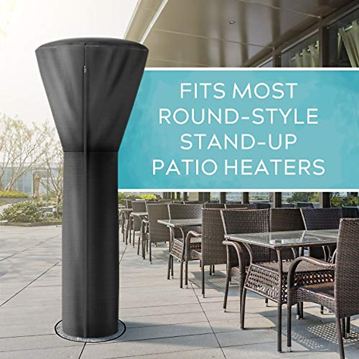 Patio Heater Cover with Fireproof Mat, Outdoor Heater Cover Patio Heater Covers Waterproof with Zipper and Straps, Propane Heater Cover, Heat Lamp Cover, Garden Patio Heater Cover