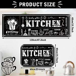3 Pcs Kitchen Rug Set Non Skid Thick Black Kitchen Rugs and Mats Stain Resistant Anti Fatigue Mats for Kitchen Microfiber Floor Non Slip Backing Mat, 15.7" x 47.2", 15.7" x 23.6" (Kitchen Style)