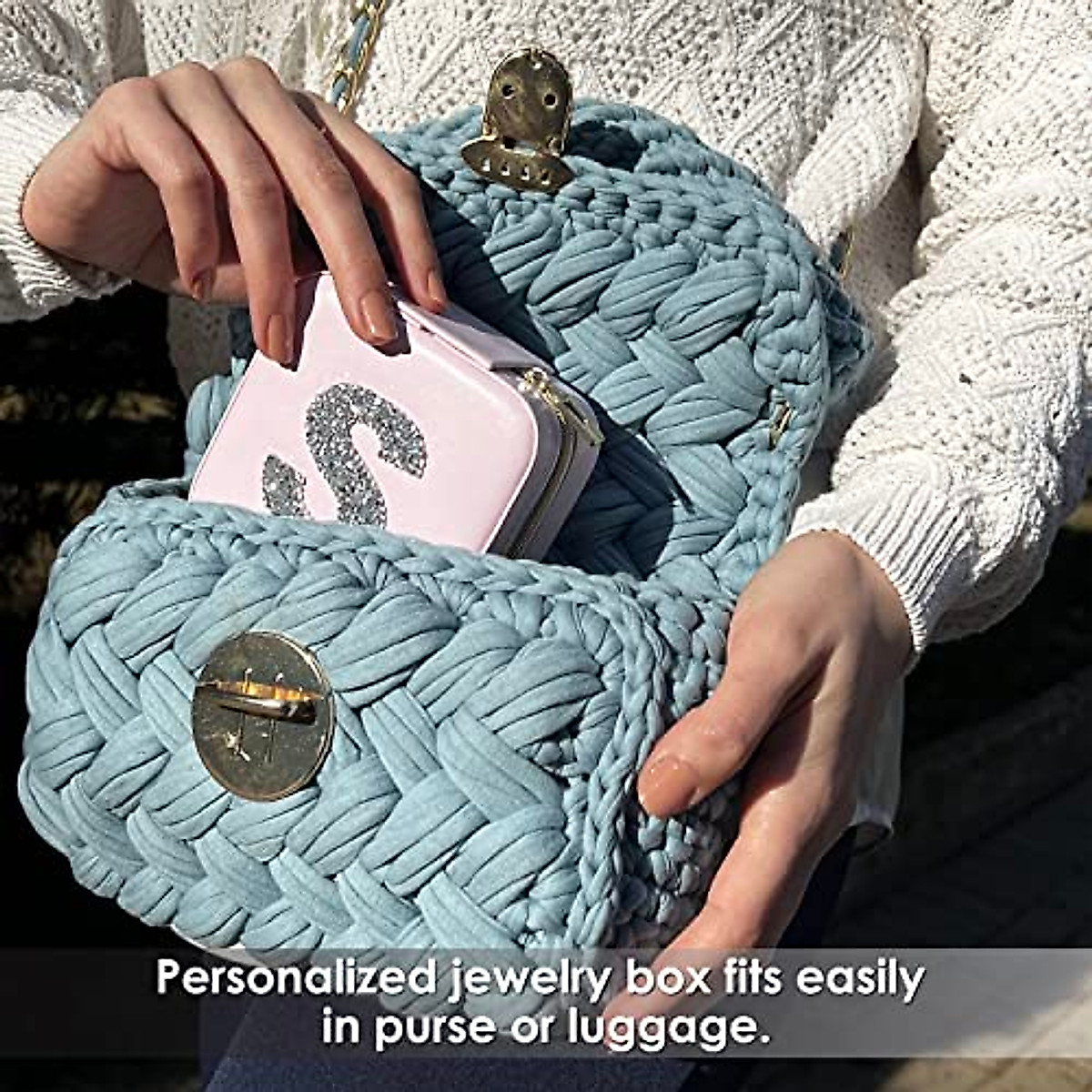 Personalized Initial Jewelry Box Gifts for Women - White & Pink Colors - Travel Organizer Case for Girls - Bridesmaid Gift (Pink Box #J)