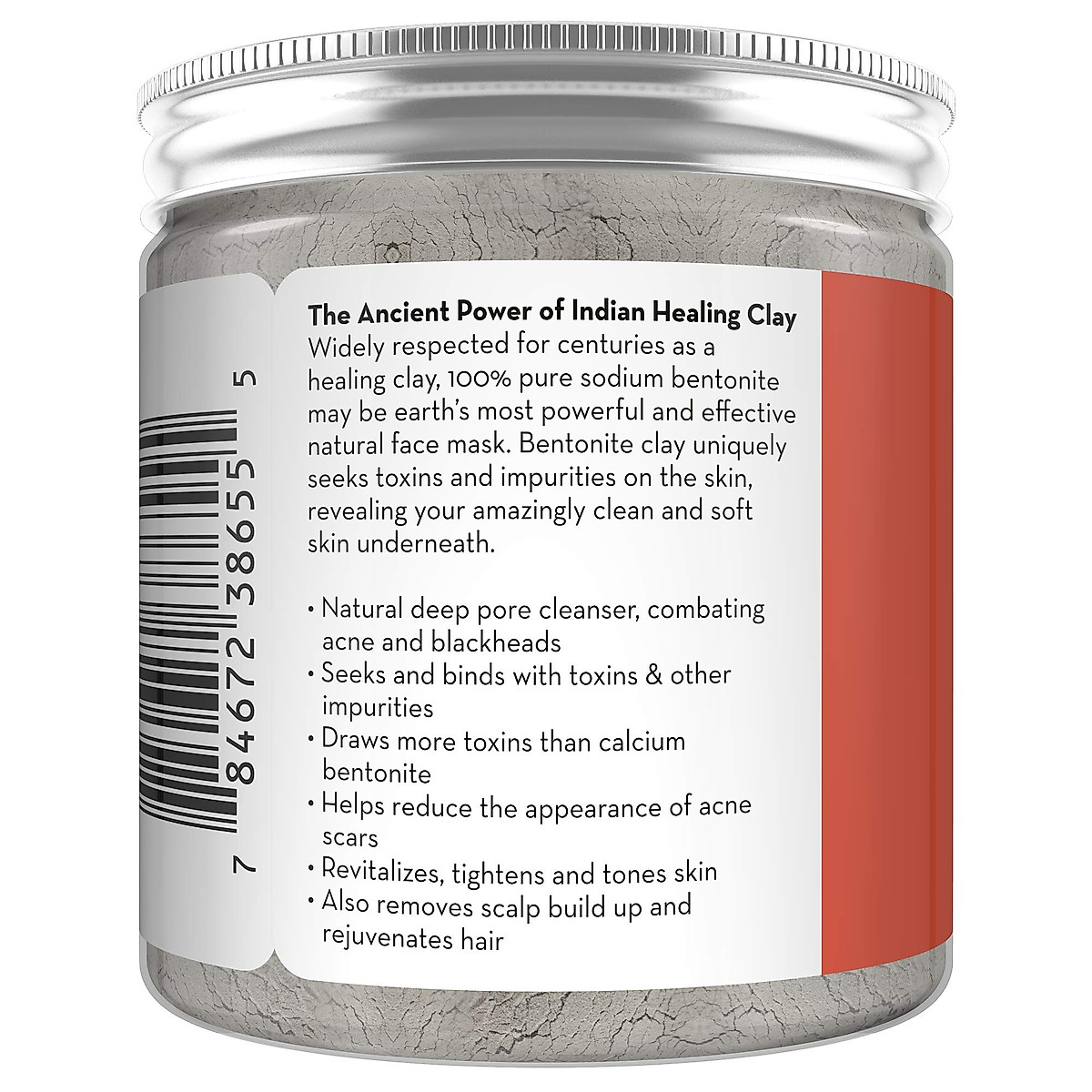 Pure Body Naturals Bentonite Clay Powder for DIY Detox Body & Face Mask, Pure Indian Healing Clay for Deep Pore Cleansing and Armpit Detox for Women, (8.0 oz)