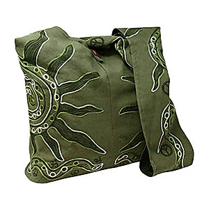 Mandala Crafts Hippie Bag - Boho Bag - Hobo Hippie Purse - Indie Style Hippie Crossbody Bag - Bohemian Sling Shoulder Bag Green Sun