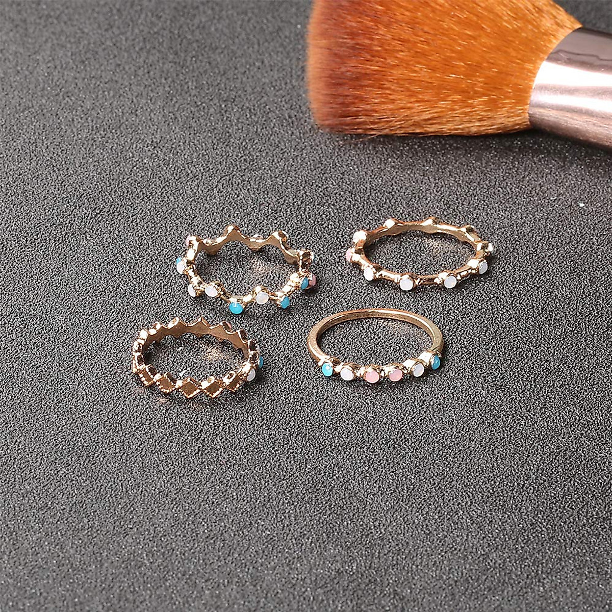 BERYUAN Women Dainty Gold Ring Set Simple Rainbow Colorful Bead Cute Wave Knuckle Ring Set Gift For Her Lovely Ring Set Women And Girls Teens(4Pcs)