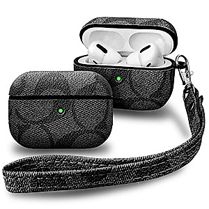 MOLOVA Case for Airpods Pro,Luxury Stylish PU Ultra Slim & Thin Soft TPU Anti-Slip Scratch Resistant Drop Proof Full Cover Case with Keychain/Lanyard//Ear Hook/Watch Band Holder/Anti-Lost Strap,Black