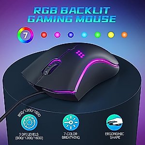 Mechanical Gaming Keyboard and Mouse Combo, 104 Keys Full Size RGB Backlit Blue Switch Keyboard, Ergonomic RGB Gaming Mouse with Mouse Pad, Anti-Ghosting Wired Keyboard for Windows PC Laptop Mac Gamer