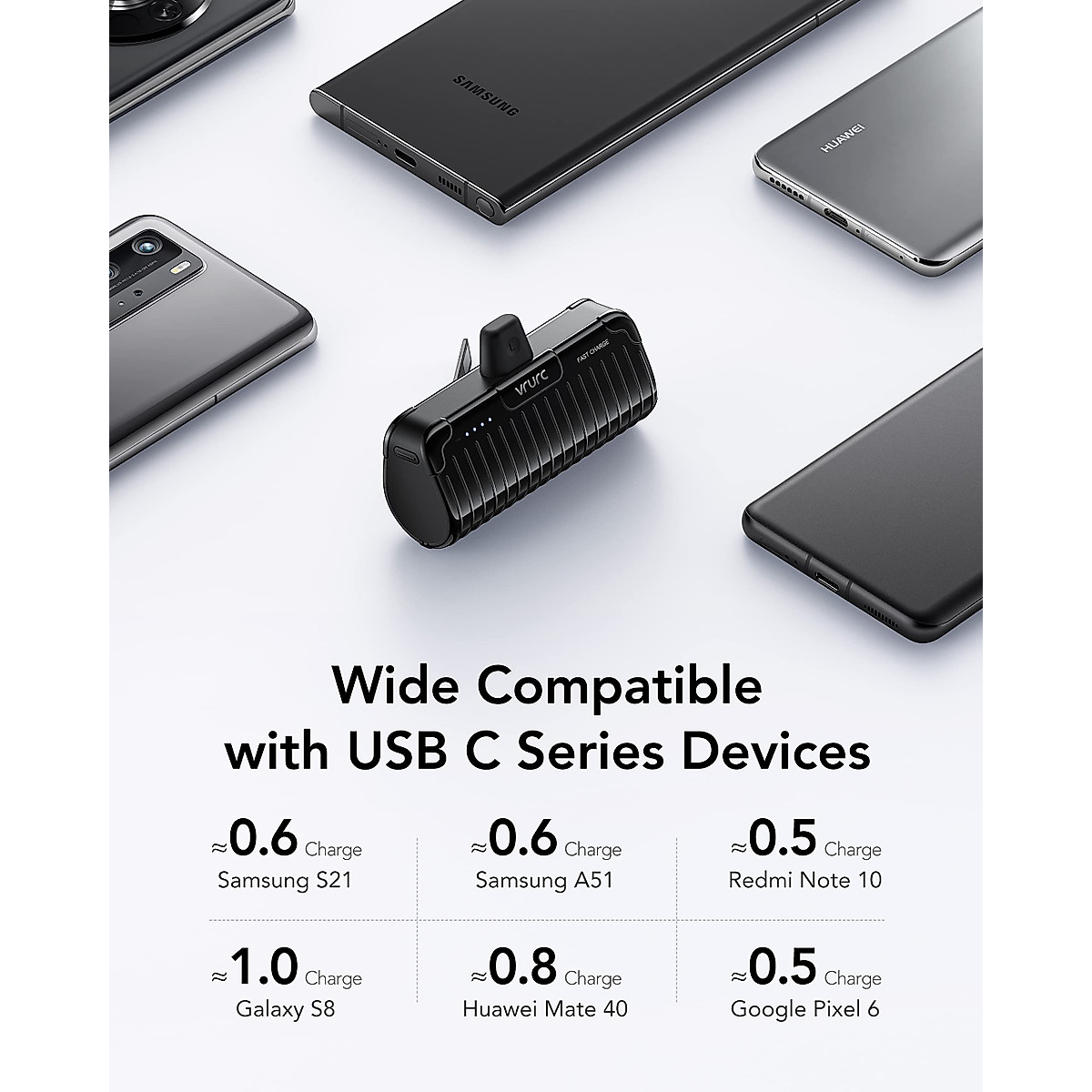 VRURC Mini Portable Charger Fast Charging, Built-in USB C in & Out Connector Power Bank 5000mAh,20W Battery Pack with Foldable Stand for iPhone 15,Samsung, Android Series-Black