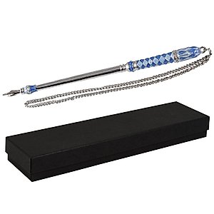 Elegant Silver Plated Yad Torah Pointer and Connected Chain Decorated with Multi Blue Tone Enamel - Decorative 8" Torah Scroll Reading Yad by Zion Judaica