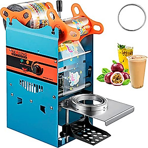 VEVOR Manual Tea Cup Sealer Machine, 300-500 Cup/h Manual Boba Tea Sealer Machine, Blue Boba Tea Sealing Machine, 90/95mm Cup Diameter Cup Sealing Mac