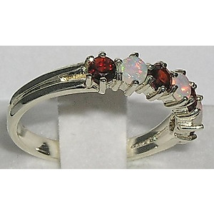 LetsBuyGold 925 Sterling Silver Natural Opal & Garnet Womans Eternity Ring - Size 7.25