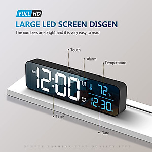 Digital Clock, Clock for Bedroom, Digital Wall Clock, Clocks for Living Room Decor, Desk Clock, Table Clock, Digital Clock Large Display, Smart Alarm Clock for Office Blue (Wired Black+Blue Digit)