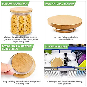 Lid Fits Oui Yogurt Jar, 4 Pack Bamboo Reusable Lids Wood Cover Compatible with Yoplait Yogurt Jar, Airtight & Dishwasher Safe