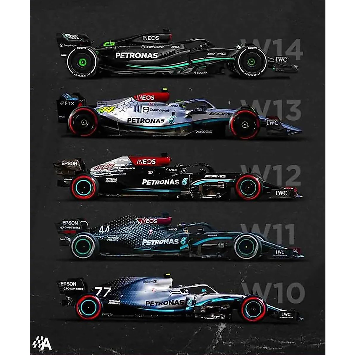 JODIYAAH 1/43 Bburago 1:43 Mercedes-AMG Petronas F1 Team W14 2023 44# Lewis Hamilton F1 63# George Russell Alloy Car Die Cast Model Collection Gift (W14 44#)