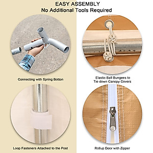 PHI VILLA 10x20 ft Heavy Duty Carport Car Canopy Garage Extra Storage Shelter Boat Party Tents Shed with Removable Sidewalls and Doors, Beige