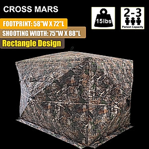 CROSS MARS Full Open Door 2-3 Person 360 Degree See Through Ground Hunting Blind Camouflage Pop Up Duck Turkey Deer Hunting Blinds Tent
