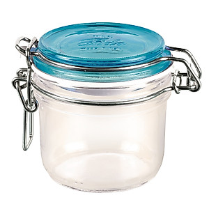 Bormioli Rocco Fido Jar with Blue Top, Set of 12, 6.75 oz, Clear
