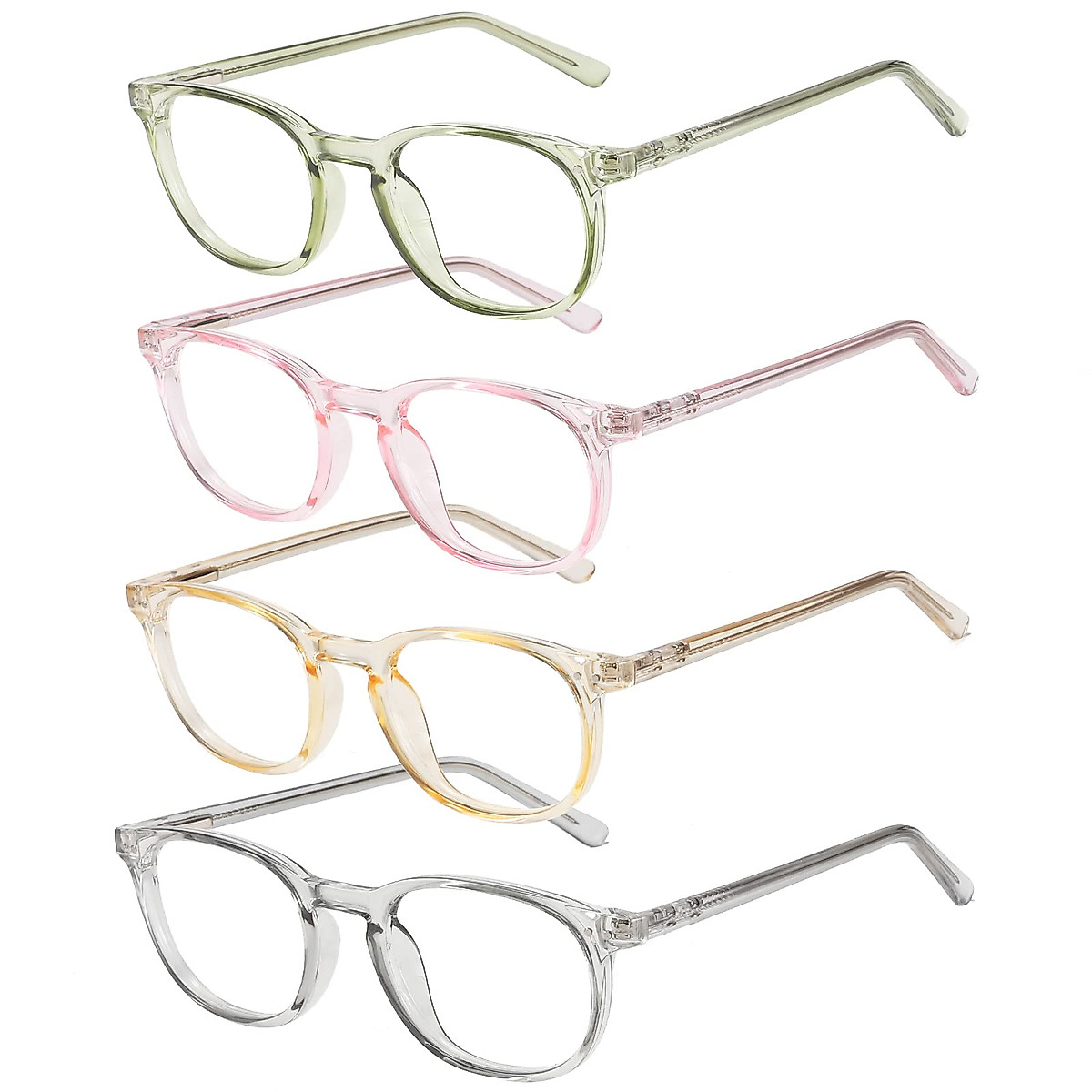 KSSESSE 4 Pack Blue Light Blocking Reading Glasses for Women Men Oval Eyeglasses Readers with Spring Hinge