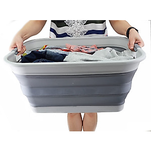 SAMMART Collpasible Laundry Basket (19L Collapsible Laundry Basket with Holes (White/Grey))