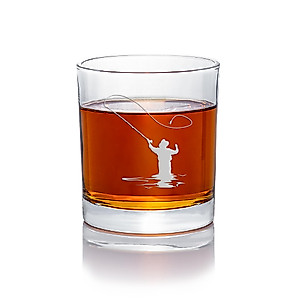 Fly Fisherman Round Rocks Glass - Fisherman Gift, Fly Fishing Gift, Fishing Glass, Grandpa Gift, Grandpa Glass, Dad Gift, Dad Glass