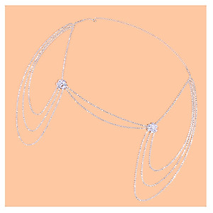 Luxury Rhinestone Shoulder Chain Necklace Layered Back Chain Flower Crystal Shoulder Harness Chain Statement Bridal Wedding Jewelry for Women (Flower)