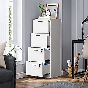 YITAHOME 4-Drawer File Cabinet with Lock, 15.86" Deep Vertical Filing Cabinet for Letter A4-Sized Files, Need to Assemble, Storage Cabinet for Home Office, White