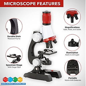 IQCREW ETXWJ04 100X-1200X LED Kids Beginner Microscope Toy Set + Slides Preparation Kit