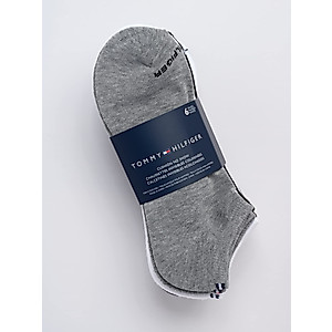 Tommy Hilfiger Men's Athletic Socks - Cushion No Show Ankle Socks (6 Pack), Size Shoe Size 7-12, Grey Assorted