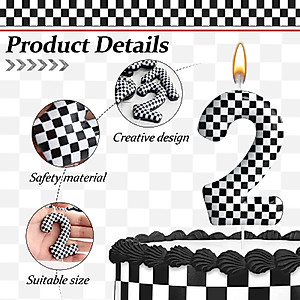 Racing Cars Themed Birthday Candle Number 2 Checkered Candle Birthday Party Decoration Cake Topper for Racing Car Party Decoration Theme Party Supplies (Number 2)