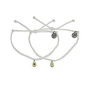 Pura Vida Silver-Plated BFF Avocado Bracelet Set - Adjustable Band, Brand Charm - Pack of 2, White