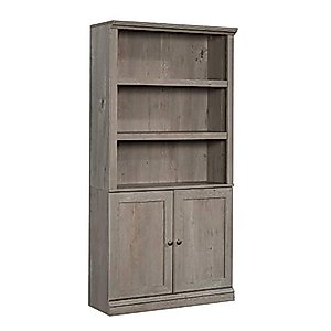 Sauder Bookcase with Doors, L: 35.28" x W: 13.23" x H: 69.76", Mystic Oak finish