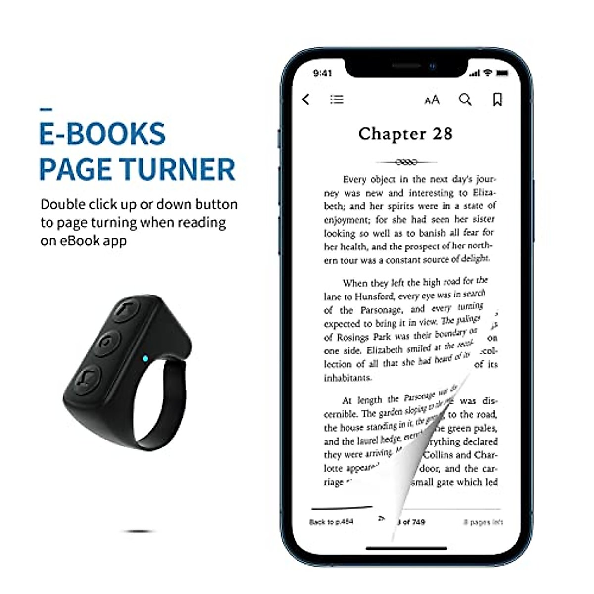 TIKTOK Bluetooth Remote Control, Kindle App Page Turner, Camera Selfie Remote, Tiktok Scrolling Ring for iPhone iPad iOS, Android (Black)