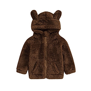 Toddler Baby Girls Boys Fleece Coat Infant Faux Fur Zip Up Long Sleeve Sherpa Jacket Fall Winter Warm Outerwear (Brown , 2-3 Years )