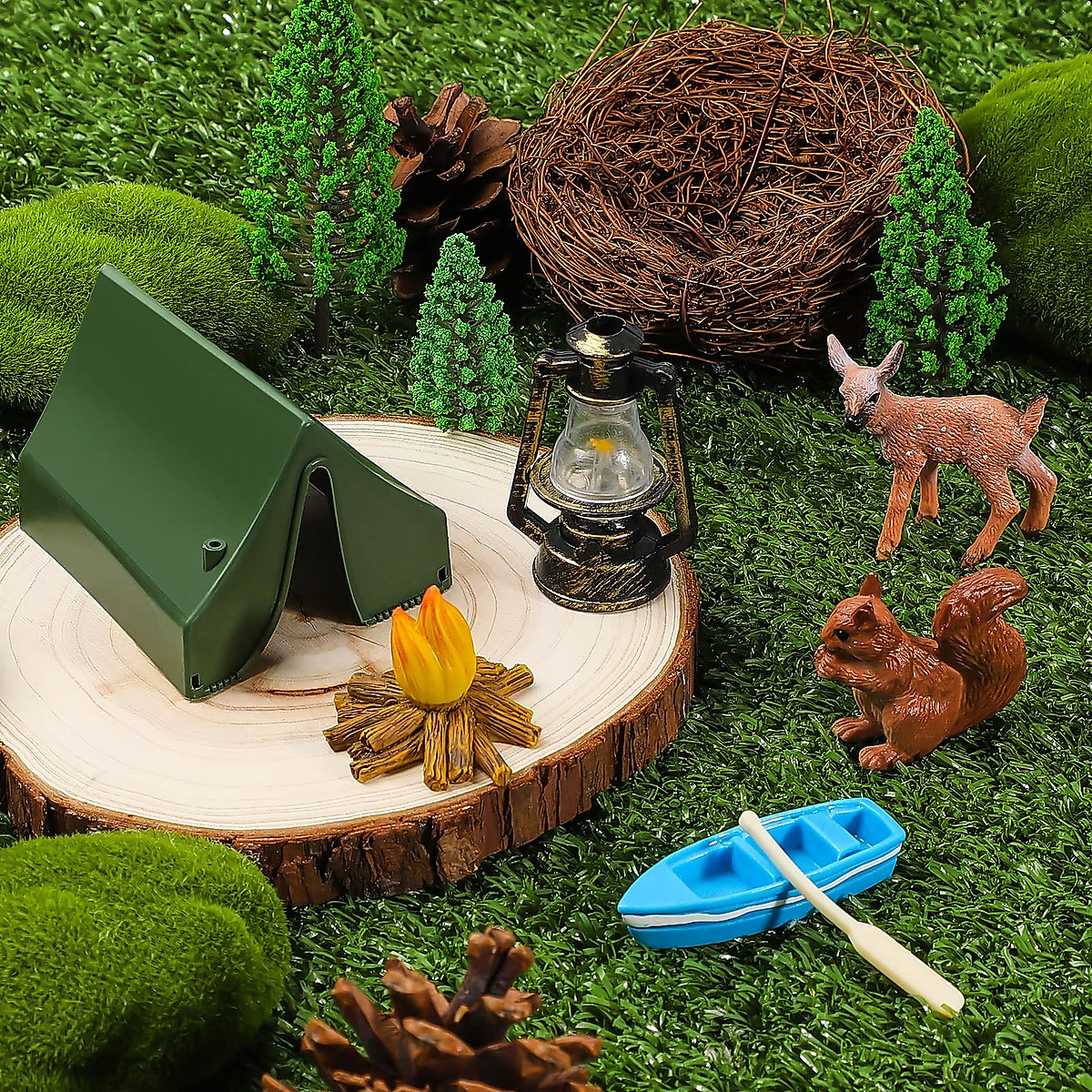 Yookeer 11 Pcs Camping Cake Topper Fireside Camp Decor Set Fireside Camp Christmas Cake Topper Camping Themed Cake Topper Camping Cake Decoration for Forest Theme Birthday Party Supplies(Fresh Style)