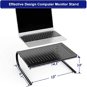 ERGO TAB Metal Monitor Stand Riser with Vented Metal for Computer, Laptop, Notebook, Printer, Ergonomic 14.5 Platform 4 Inch Height (EBLL2),Black