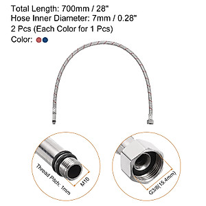 uxcell 28 Inch Long Faucet Supply Line Connector, 2pcs G3/8 Female Compression Thread x M10 Male Connector Braided M10x1mm 304 Stainless Steel Water Supply Hose Line