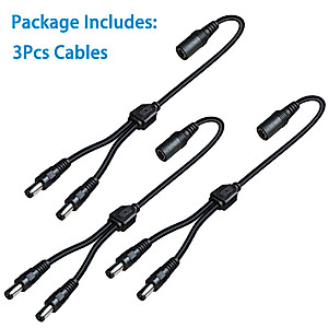 SIOCEN 3 Pack DC Power 1 Female to 2 Male 5.5mm x 2.1mm DC Power Supply Splitter Cable Cord, Y Splitter Adapter Wire,2 Way Y-Cable for Security CCTV Parking Camera, LED Strip Light