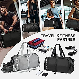 Krone Kalpasmos Small Gym Bag, Packable Sports Bag for Men, Gym Bags for Men with Shoe and Wet Pocket, Lightweight Waterproof Travel Duffel Bag (Black)