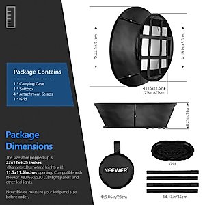 Neewer Collapsible Softbox Diffuser with Honeycomb Grid Compatible with Neewer 480/660/530 LED Light Panels, 11.5x11.5inches Opening with Strap Attachment and Carry Bag for Studio Photo Video Shooting
