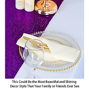 ShiDianYi 12''x72'' Sequin Table Runner Sparkly Metallic Sequin Runner for Wedding Party Dinner Reception, Event Bridalwedding Runner, Birthday Party, Dinner Party, Shower Ready to Ship! (1, Purple)