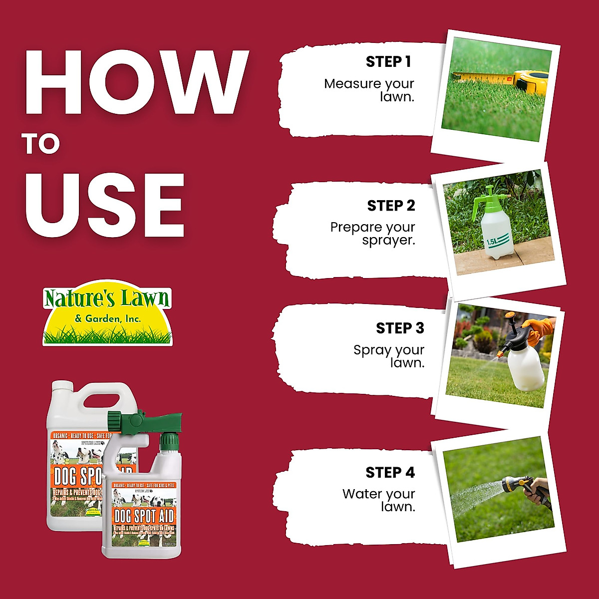 Nature’s Lawn & Garden - Spotless Lawn Dog Spot Aid - Revive and Protect Your Lawn from Dog Urine Burn - Remediate Spills and Road Salt Damage - Pet Safe - 1 Qt w/ Hose-end Sprayer