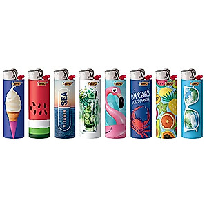 BIC Maxi Pocket Lighter, Special Edition Vacation Collection, Assorted Unique Lighter Designs, 8 Count Pack of Lighters