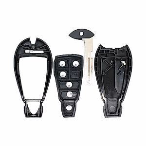 SEGADEN Replacement Key Shell + Uncut Blank Emergency Insert Key Compatible with DODGE CHRYSLER JEEP Smart Keyless Entry Remote Key Case Fob 6 Buttons 5 BTN + Panic PG755L