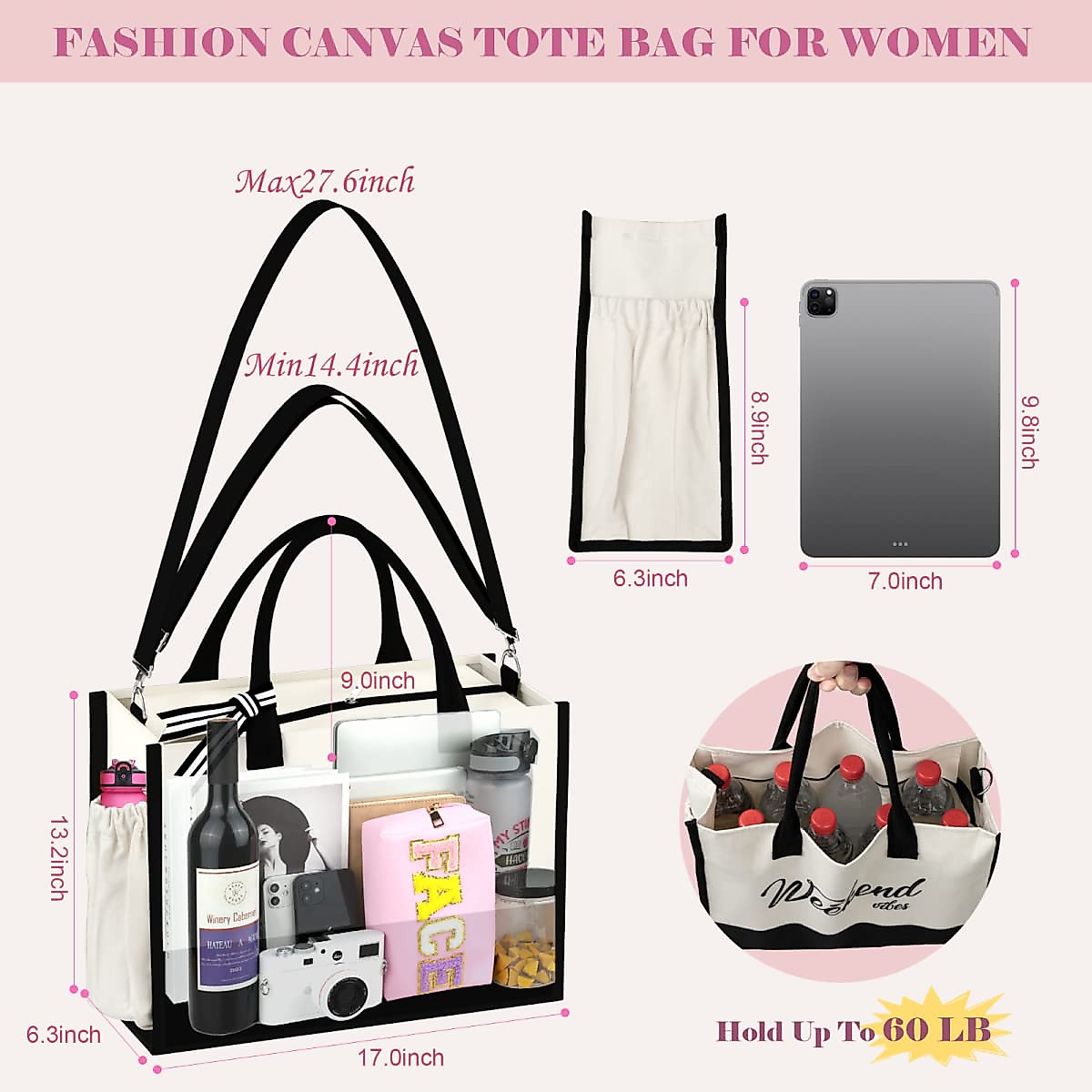 QLOVEA Mothers Day Gifts, Best Mom Ever Gift from Daughter Son Kids, Personalized Canvas Mom Tote for Mom Birthday Gifts, Christmas, Mom to Be, New Mom, Hospital, Stepmother, Ideal for Beach, Travel