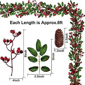 DearHouse 6FT Red Berry Christmas Garland with Pine Cone Garland Artificail Garland Indoor Outdoor Garden Gate Home Decoration for Holiday Winter New Year Decor