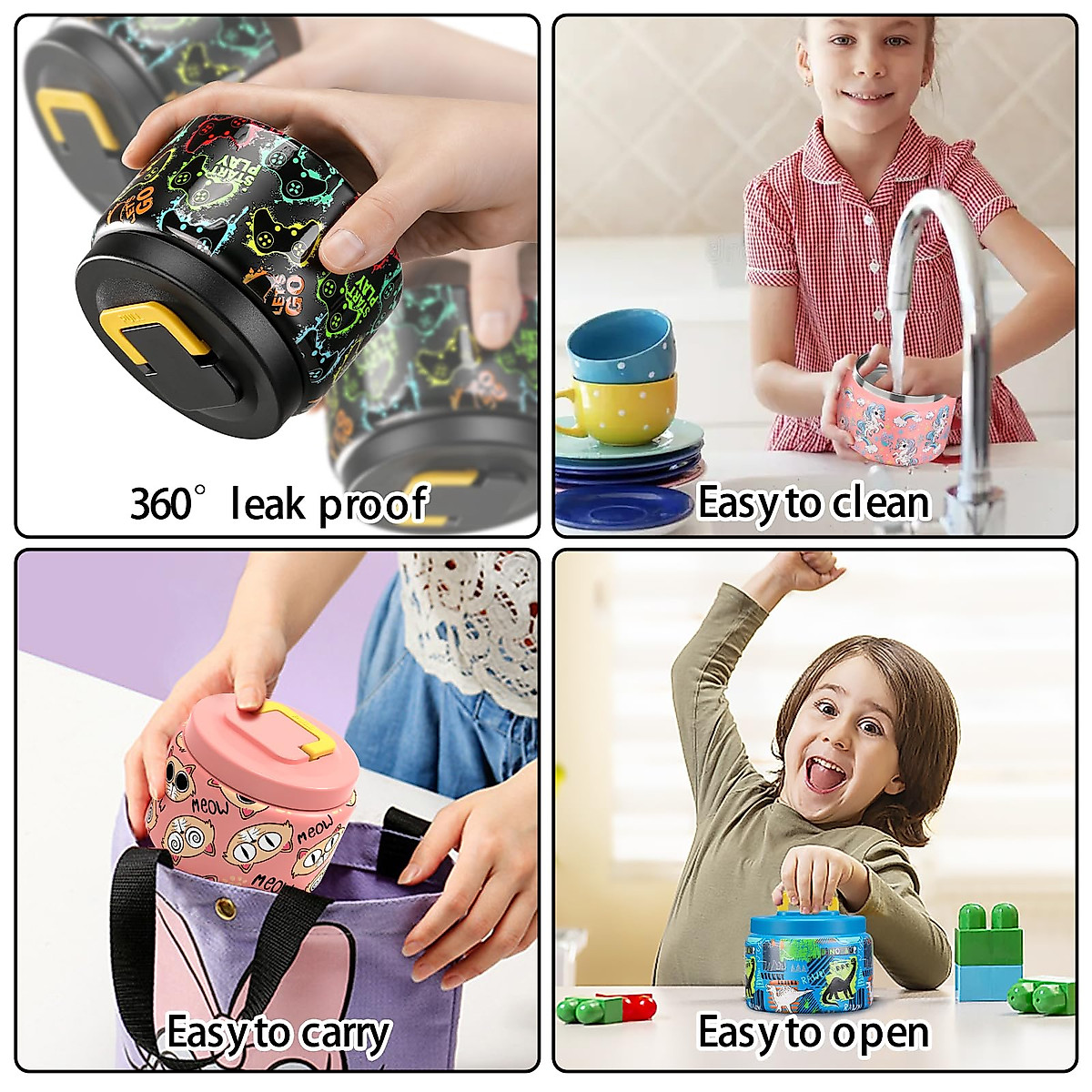 MAISON HUIS 8oz Soup Thermo Wide Mouth Vacuum Insulated Thermo Food Jar, Leak Proof Stainless Steel Food Thermo for Hot&Cold Food Kids Food Lunch Soup Container for School Travel (F-Pink-Rainbow